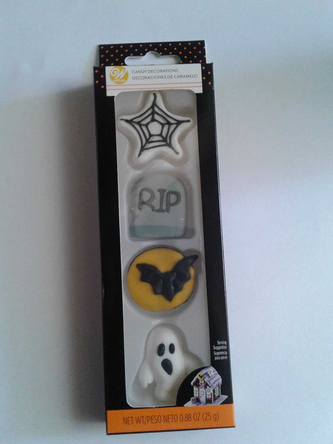 Halloween Candy Decorations 4 ct Web, Tombstone, Bat Moon & Ghost ...