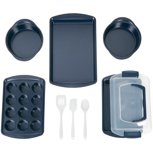 Wilton Diamond-Infused Non-Stick Navy Blue Baking Set, 9-Piece — Cake ...